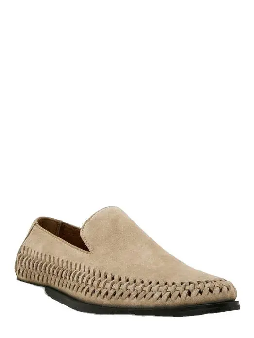 Steve Madden Leather Loafer With Woven Detail - Sand Suede