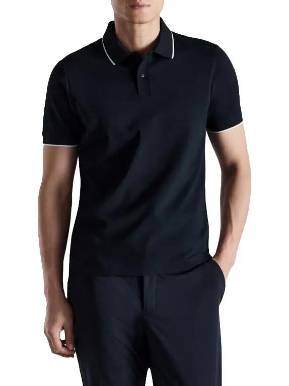 Mango Comfort Stretch Tipped Piqué Polo - Navy