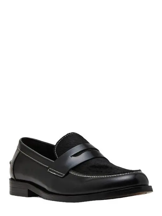 MADDEN MEN'S Penny Loafer With Calf Hair - Black Leather