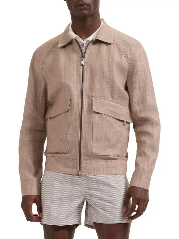 Bugatchi Linen Bomber Jacket - Tobacco