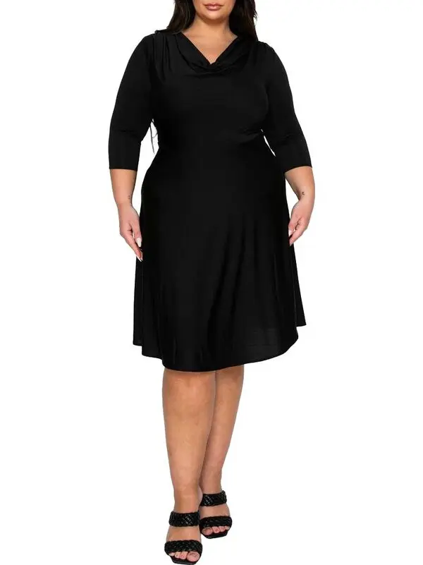 L I V D Amoretti Cowl Neck Flare Dress - Black
