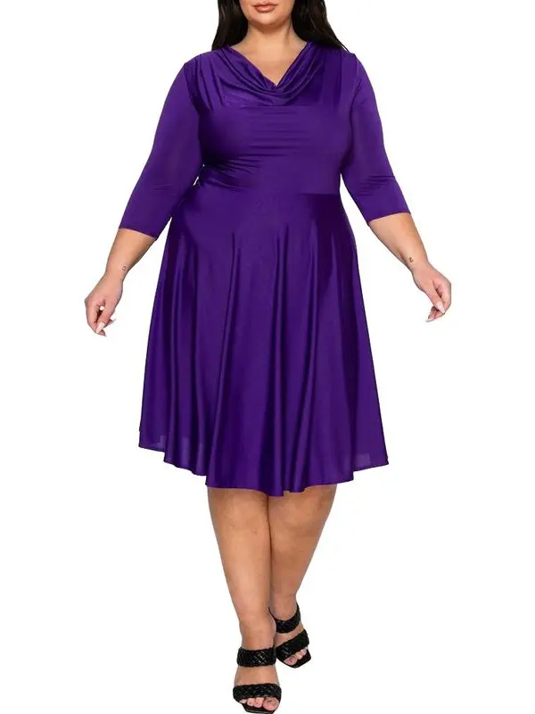 L I V D Amoretti Cowl Neck Flare Dress - Purple