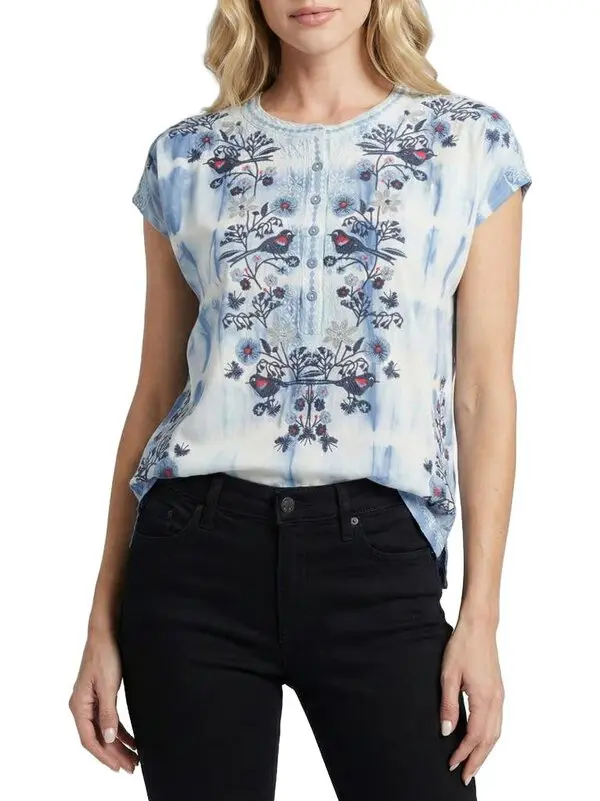APNY Embroidered Tie Dye Top - Indigo