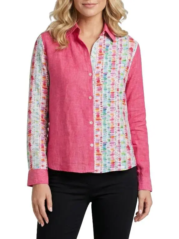 APNY Colorblock Linen Button-up Shirt - Medium Pink