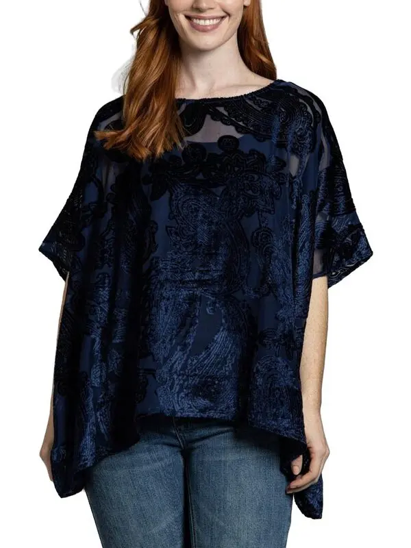 APNY Velvet Burnout Tunic Top - Navy