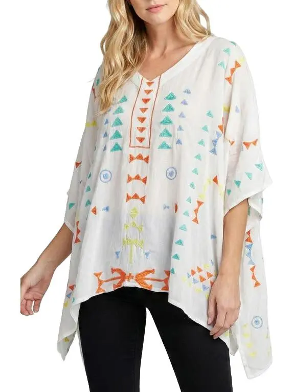 APNY Embroidered V-neck Tunic Top - White