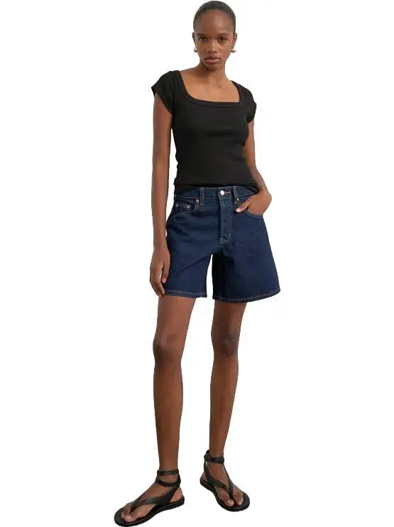 Topshop Editor Mid-rise Denim Shorts - Mblue
