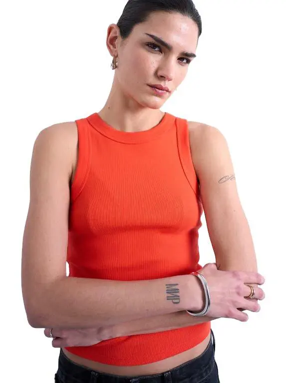 Topshop Ribbed Racerback Tank - Orange