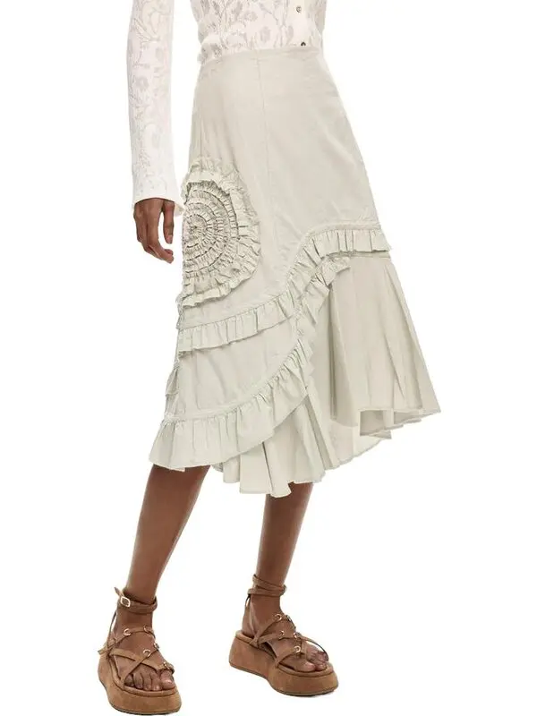Desigual Asymmetric Midi Skirt - Off White