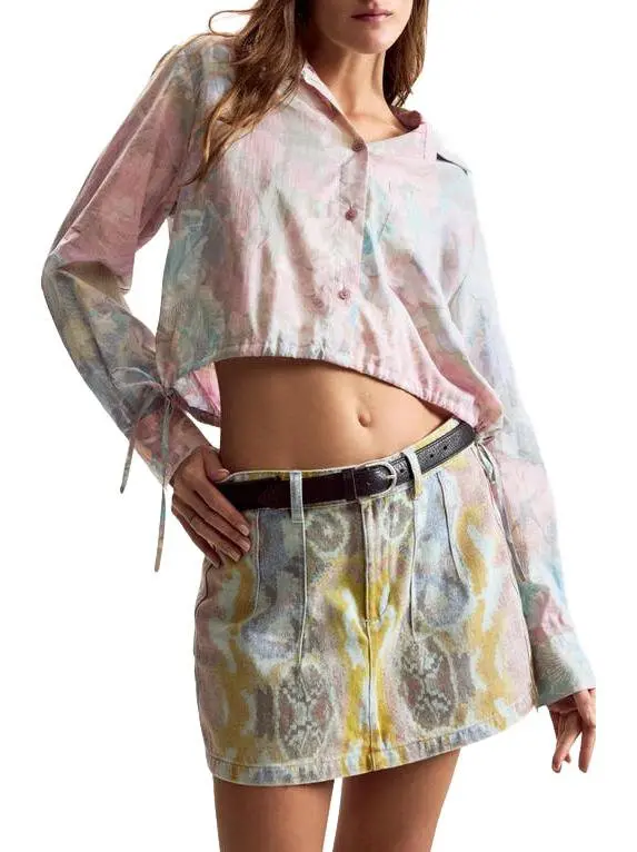 Desigual Floral Print Crop Shirt - Fuchsia