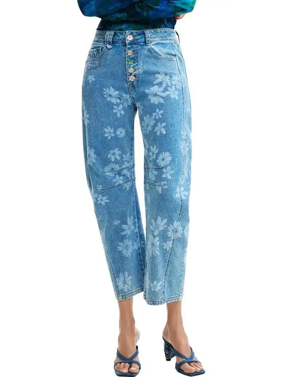 Desigual Floral Straight-leg Jeans - Medium Blue