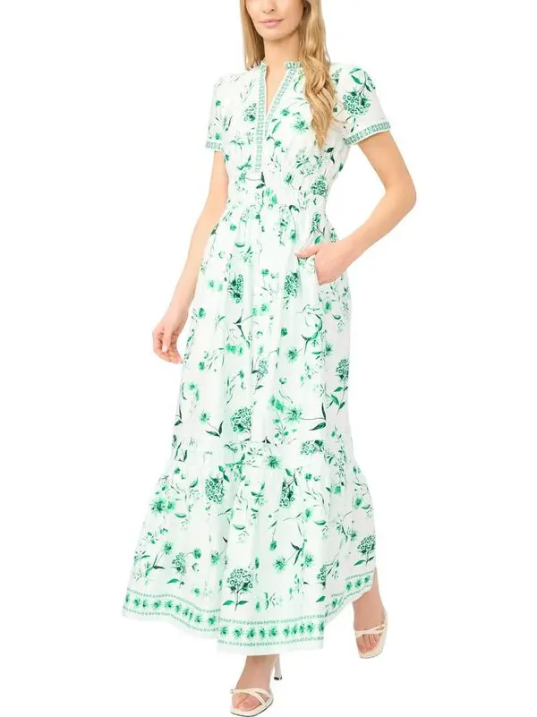 CECE DUPRAZ Print Smocked Waist Maxi Dress - Vibrant Kelly