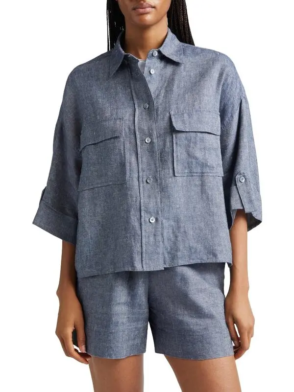 Eleventy Linen Blend Button-up Shirt - 11 Blue