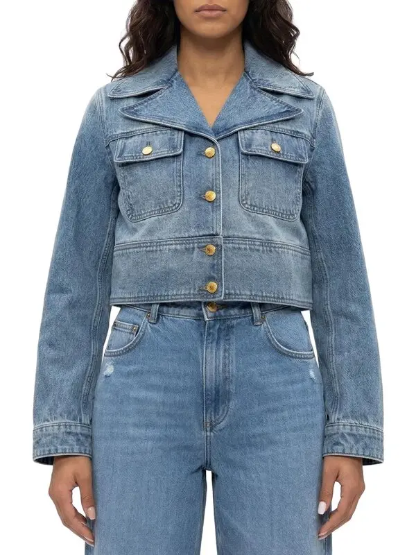 Michael Kors Cropped Denim Jacket With Peak Lapel - Multicolor