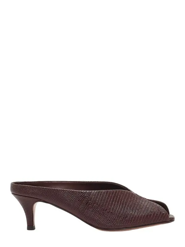 TWINSET Lizard Print Leather Mules - Coffee
