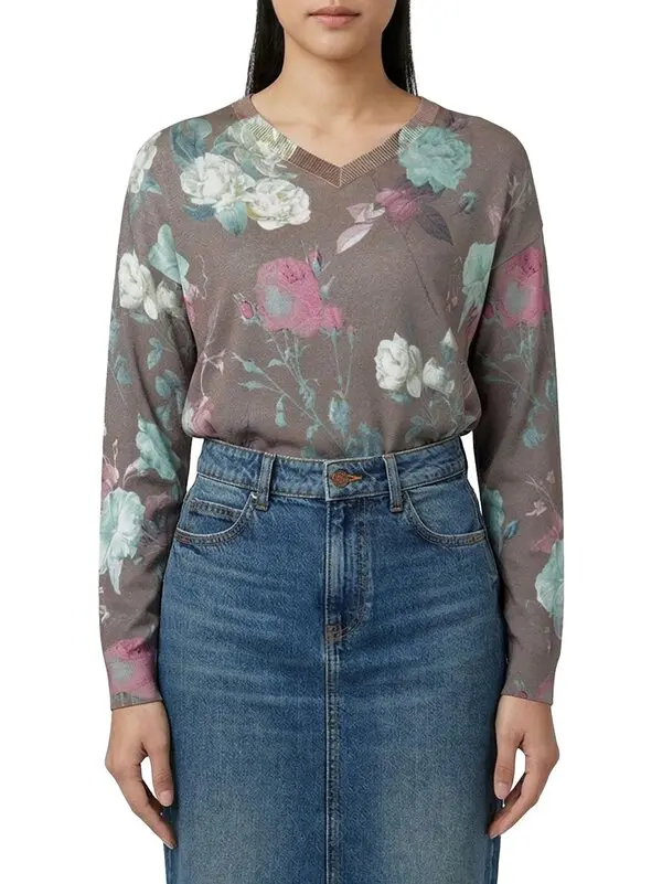 IN BED WITH YOU Floral Print Sweater - Brown