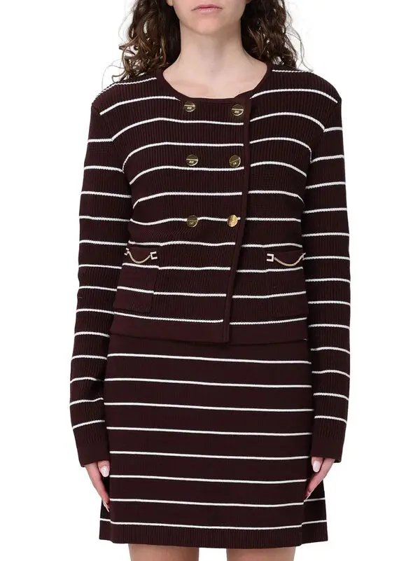Elisabetta Franchi Striped Cropped Cardigan - Cocoa