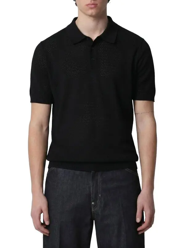 ROBERTO COLLINA Knitted Cotton Polo Shirt - Black