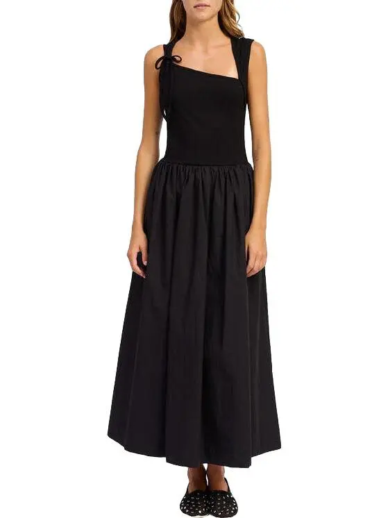 EN SAISON Sloane Asymmetric Neck Mixed Media Maxi Dress - Black