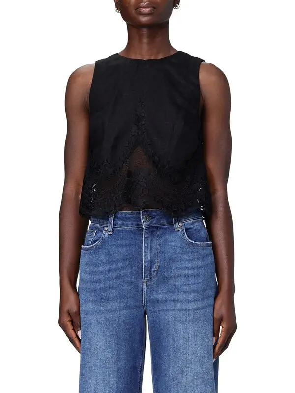 TWINSET Embellished Lace Trim Sleeveless Top - Black