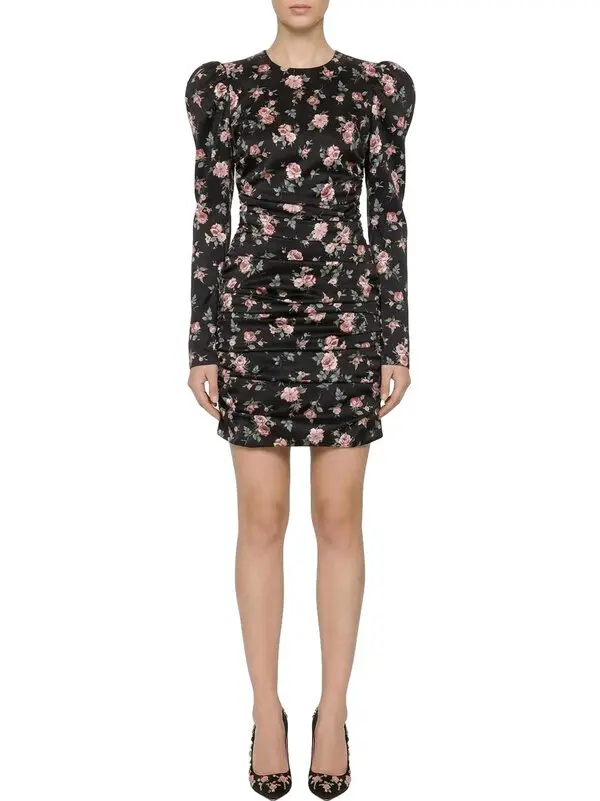 Dolce & Gabbana Floral Print Silk Mini Dress - Pink