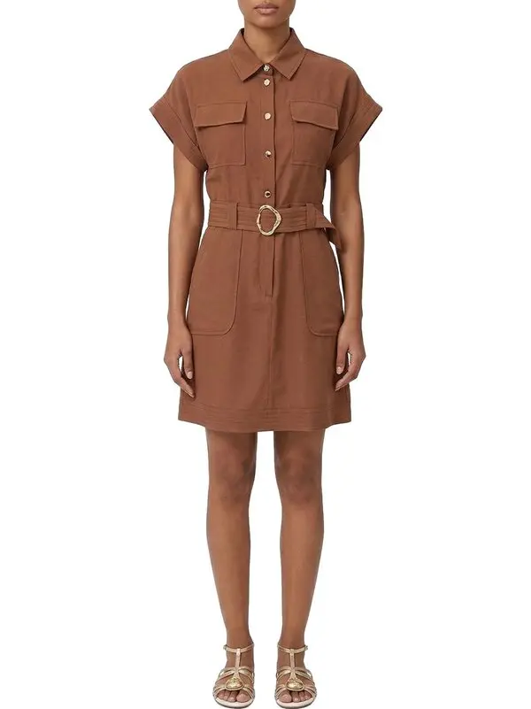 Liu Jo Short Sleeve Belted Shirt Dress - Brown