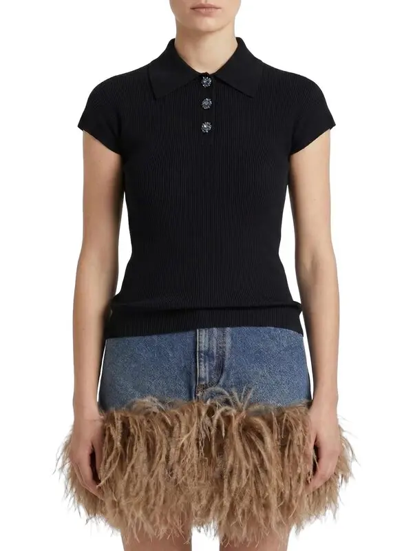 Dolce & Gabbana Ribbed Viscose Knit Polo Shirt - Black