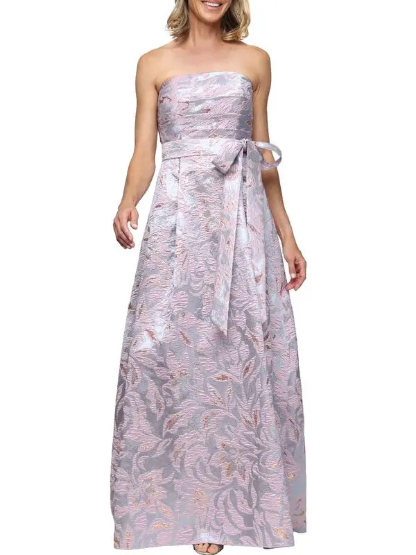 Alex Evenings Floral Print Metallic Jacquard Gown - Lilac Multi