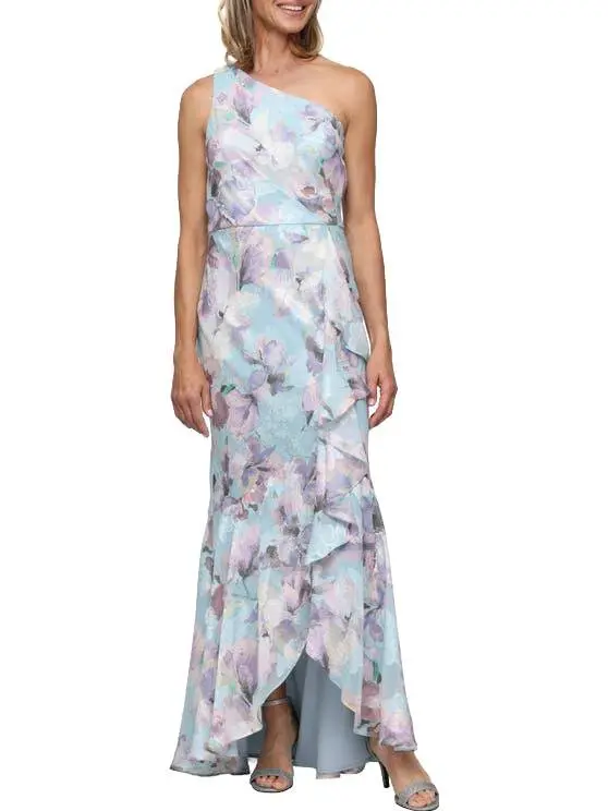 Alex Evenings Floral Print Burnout Chiffon Gown - Blue/multi