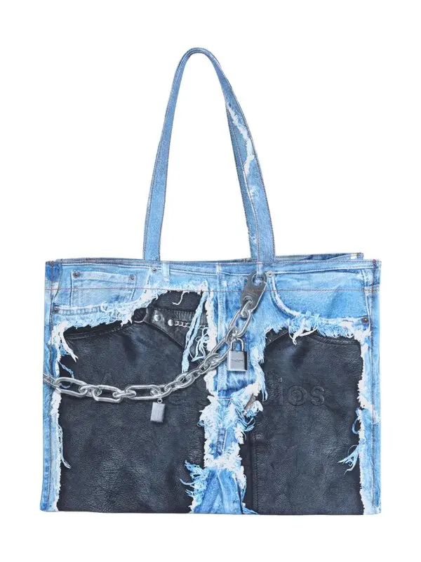 Acne Studios Trompe-l'œil Print Cotton Tote Bag - Blue