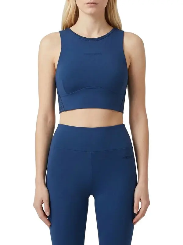 Patrizia Pepe Cropped Stretch Technical Jersey Sports Top - Blue