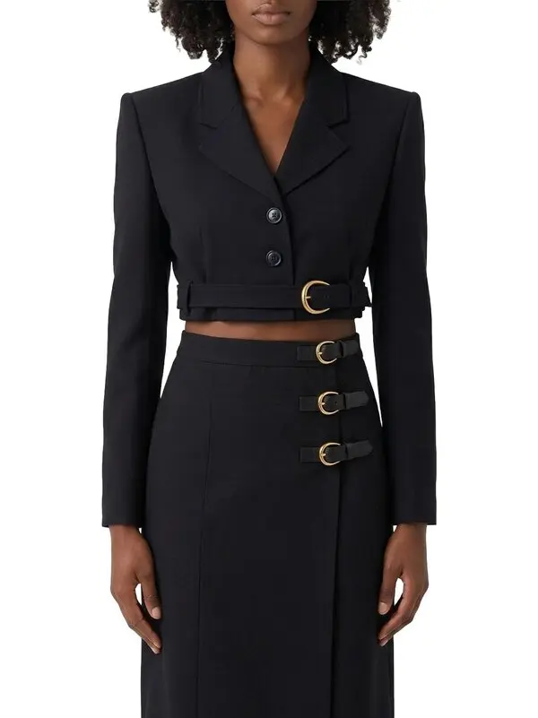 Chloé Cropped Buckle Blazer In Virgin Wool - Black