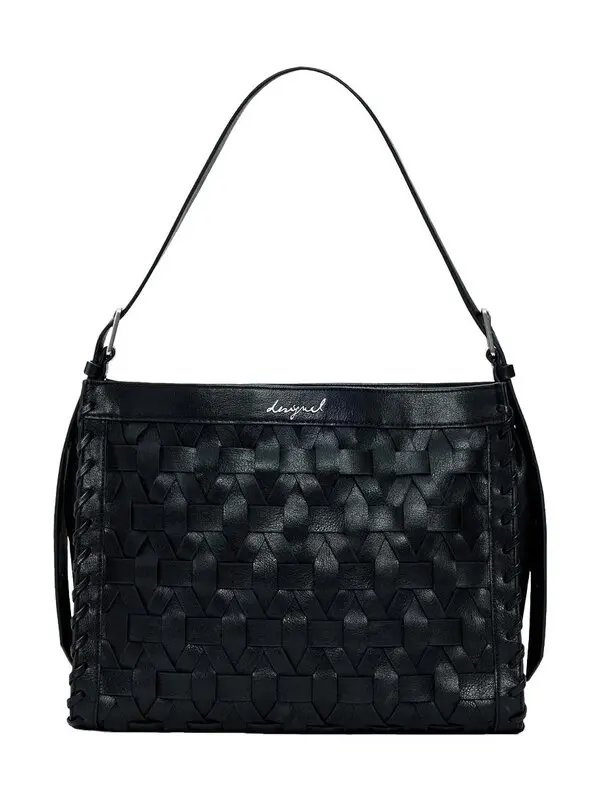Desigual Woven Faux Leather Shoulder Bag - Black
