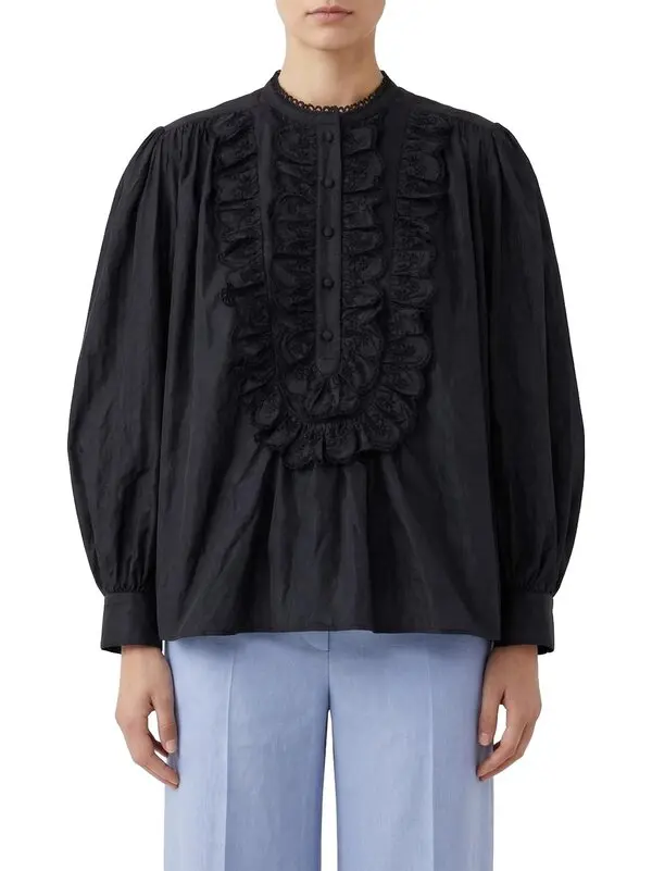 Chloé Silk Blend Ruffle Blouse - Black