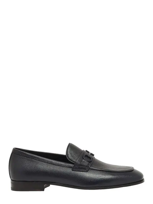 FERRAGAMO Grained Leather Loafers - Navy