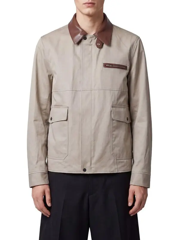 Sacai Cotton Jacket With Leather Collar - Beige