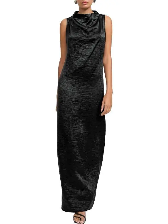 MARCELLA Senna Hammered Satin Gown - Black