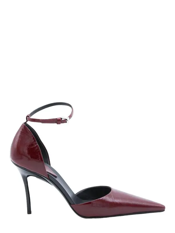 Alaïa D'orsay Pumps With Ankle Strap In Ruched Leather - Wine