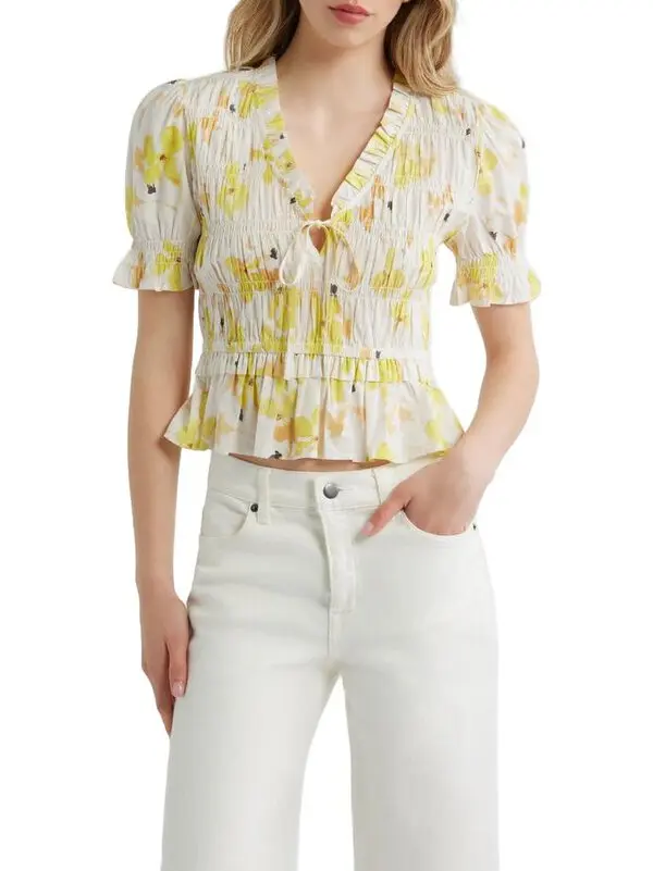 Rails Fontaine Floral Smocked Top - Tossed Daffodils