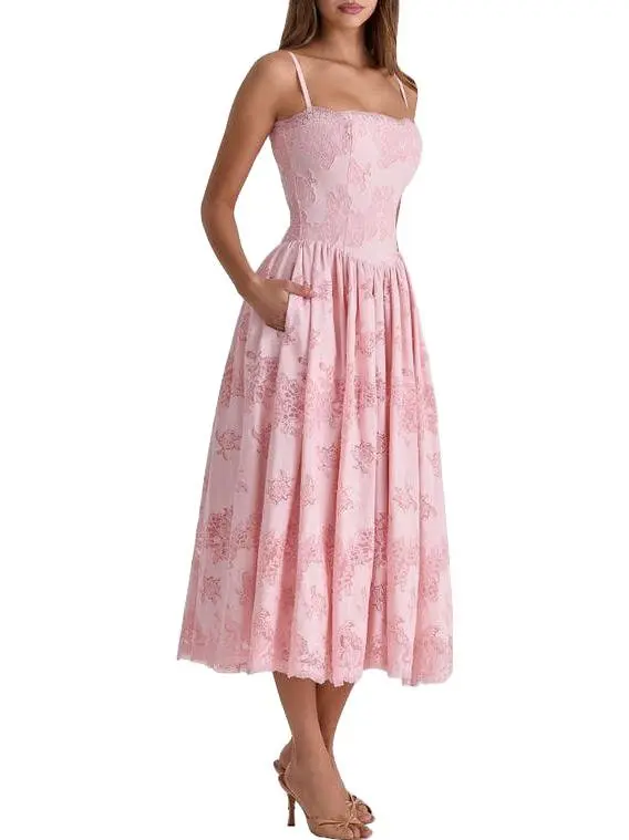 House Of Cb Chloe Broderie Anglaise Party Dress - Pink