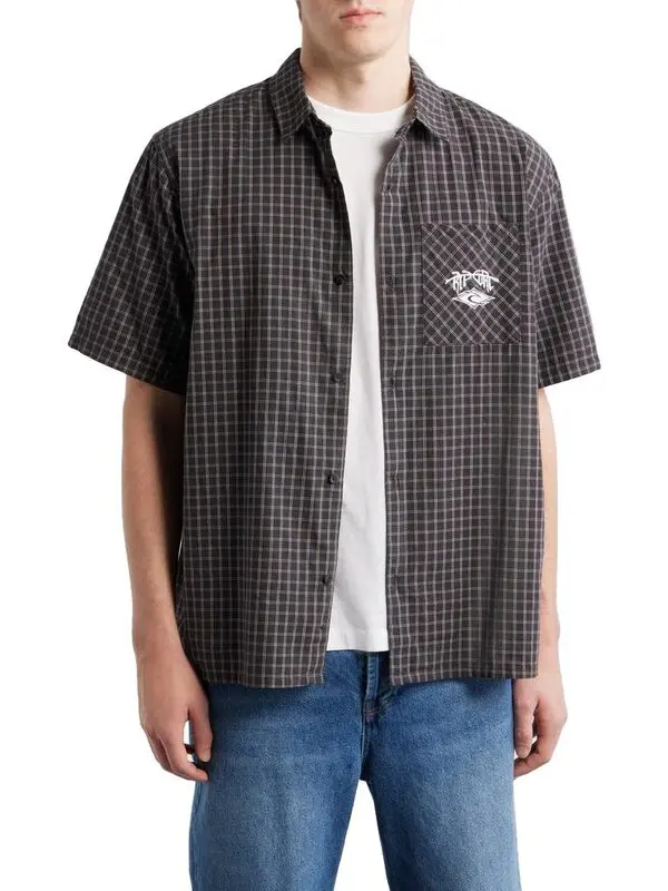 Rip Curl Liquid Trips Check Short Sleeve Button-up Shirt - Washed Black
