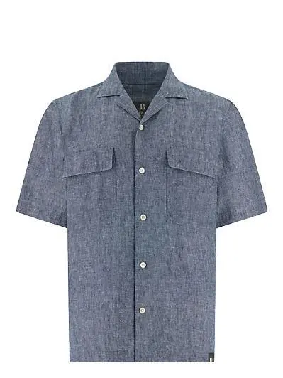 Boggi Milano Open-collar Linen And Cotton-blend Denim Shirt - Medium Blue