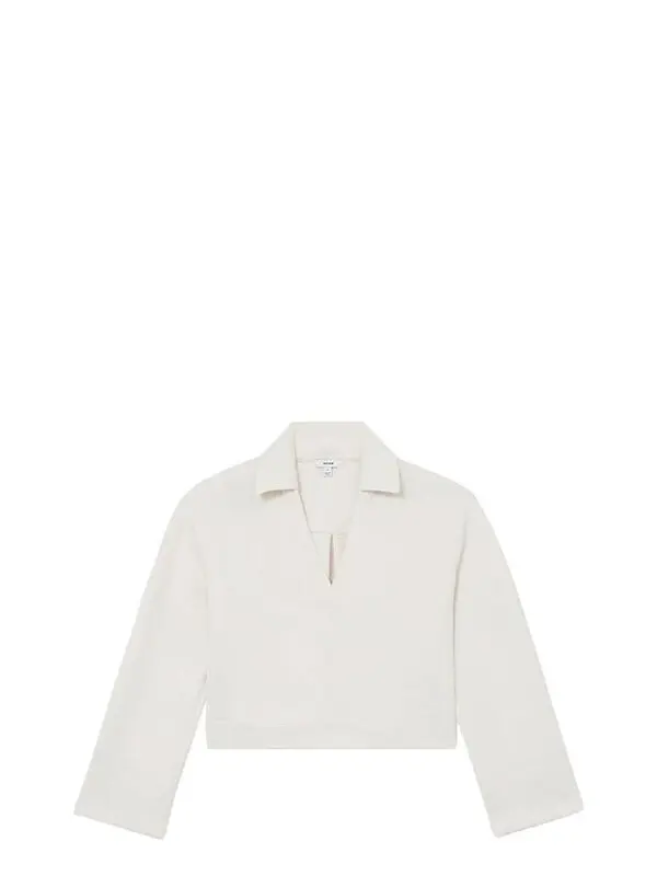 REISS Relaxed Fit Open-collar Cropped Sweatshirt - Ivory