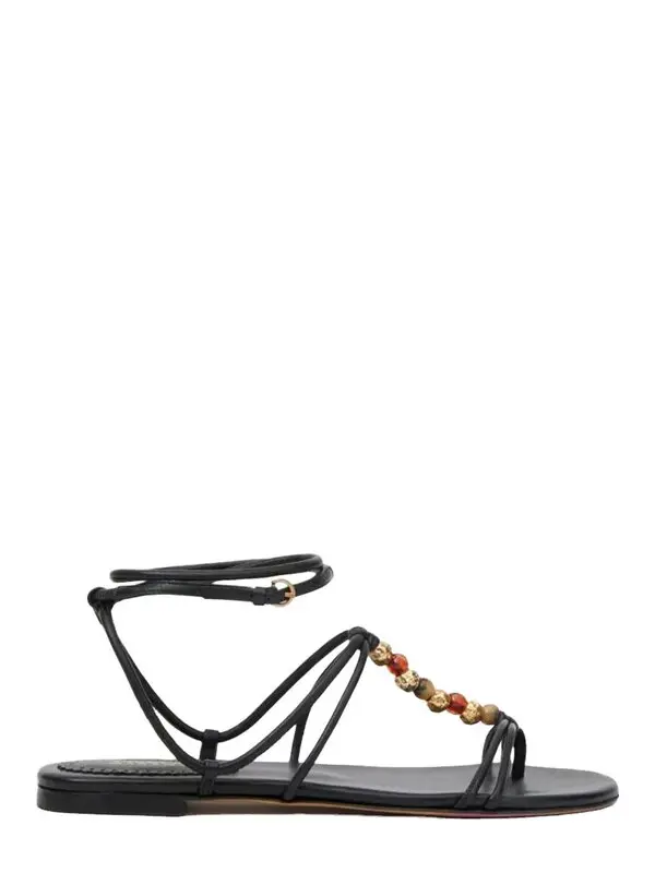 Isabel Marant Yctoria Beaded Leather Sandals - Black