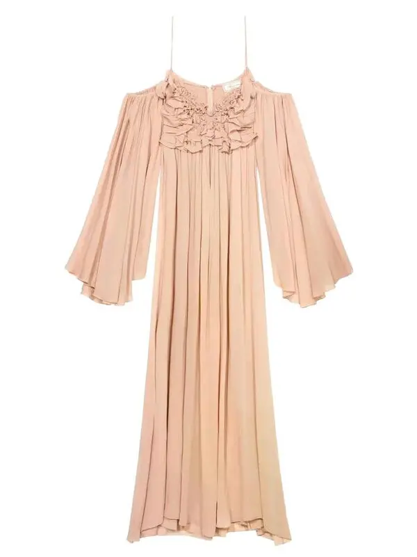 Blumarine Ruffled Detail Maxi Dress - Neutrals