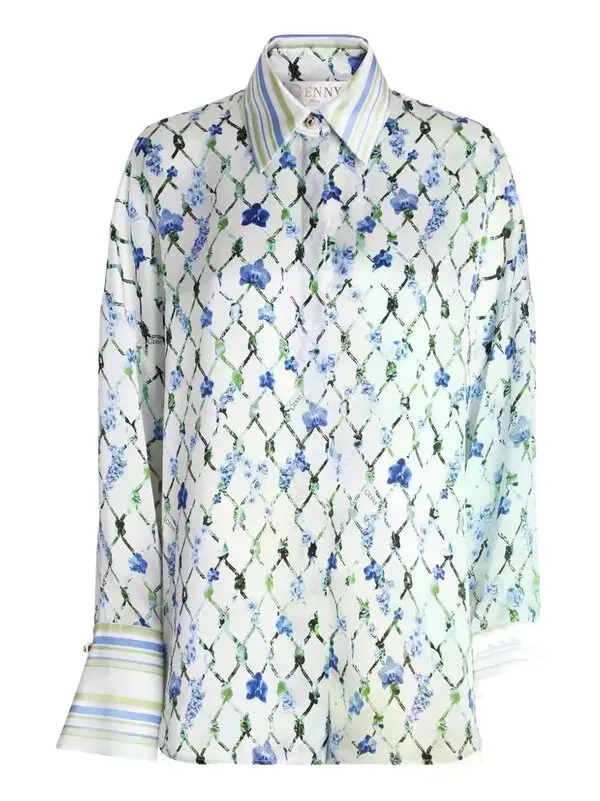 GENNY Floral Print Striped Shirt - White