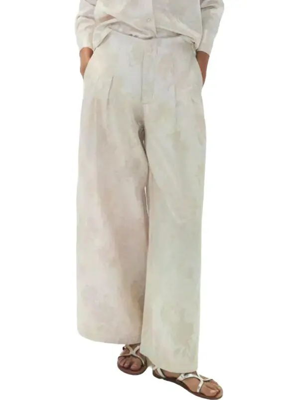 Lanhtropy Floral-print Pleated Trousers - Neutrals