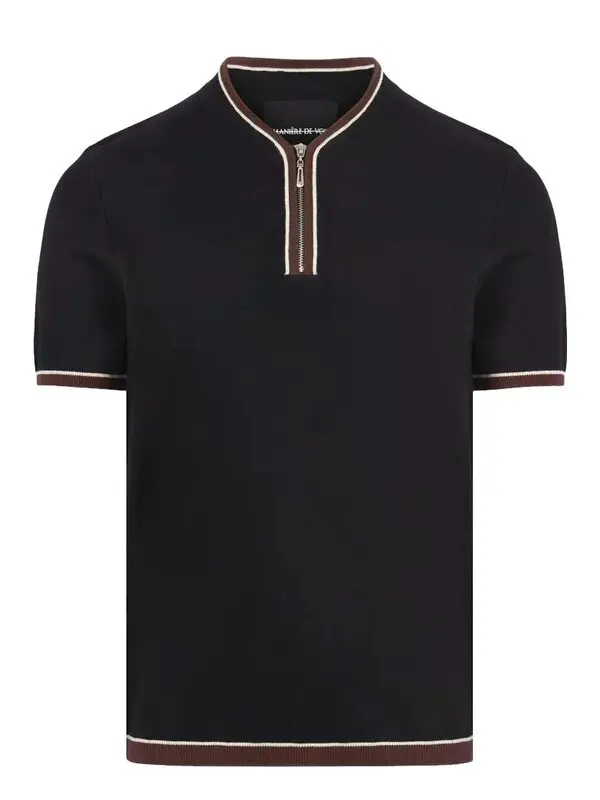 Manière De Voir Zip-neck Knit Polo Shirt - Black