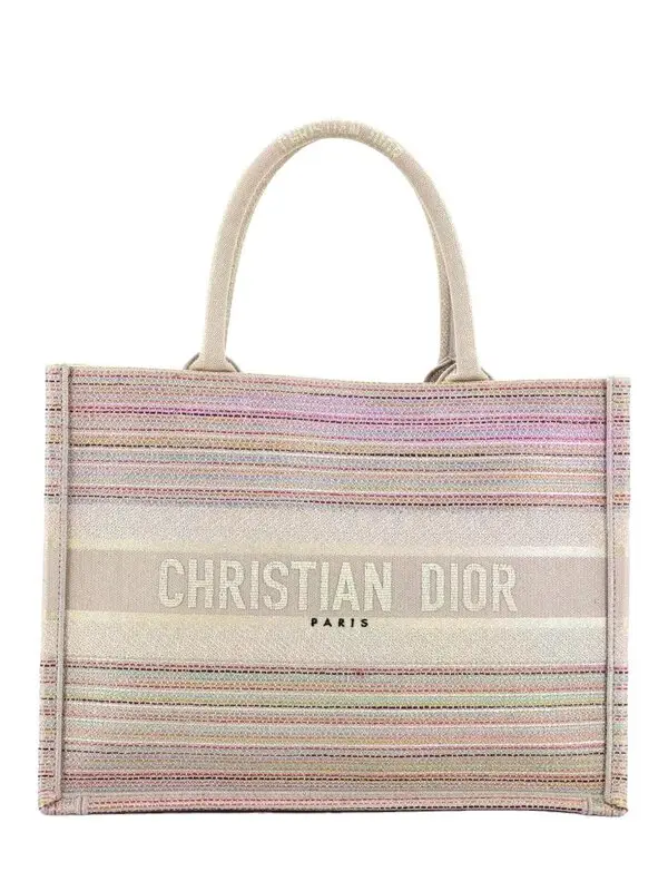 Dior Multicolor Stripes Embroidered Canvas Medium Tote Bag - Multicolour