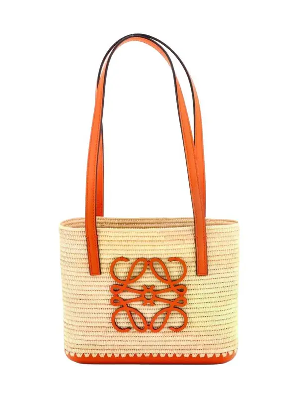 Loewe Square Basket Woven Raffia And Leather Mini Tote Bag - Orange